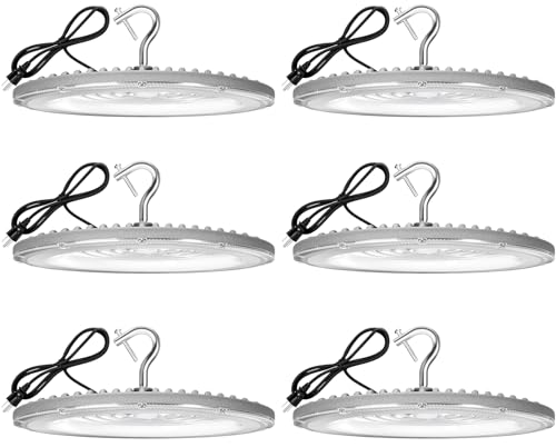 YANYCN 6 Pack 150W UFO LED High Bay Lights,IP66 Waterproof,85-277V,21050LM 5000K Daylight, 660W MH/HPS with Plug Commercial Bay Lighting for Barn,Gym,Factory,Warehouse,Shop,Workshop,Gym,Garage