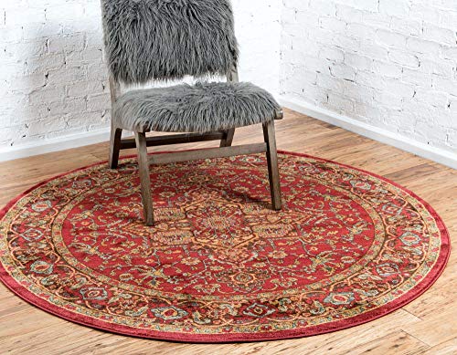Unique Loom Sahand Collection Traditional Geometric Classic Red Round Rug (8' 0 x 8' 0)