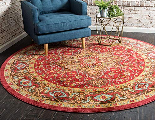 Unique Loom Sahand Collection Traditional Geometric Classic Red Round Rug (8' 0 x 8' 0)