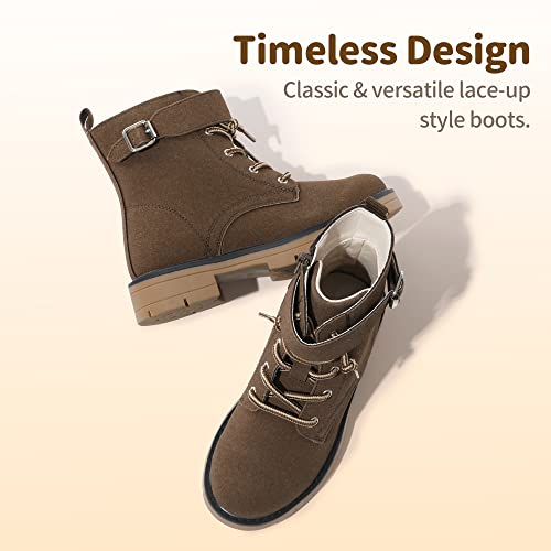 DREAM PAIRS SDBO226K Boys Girls Anckle Combat Boots Brown Size 6 Big Kid