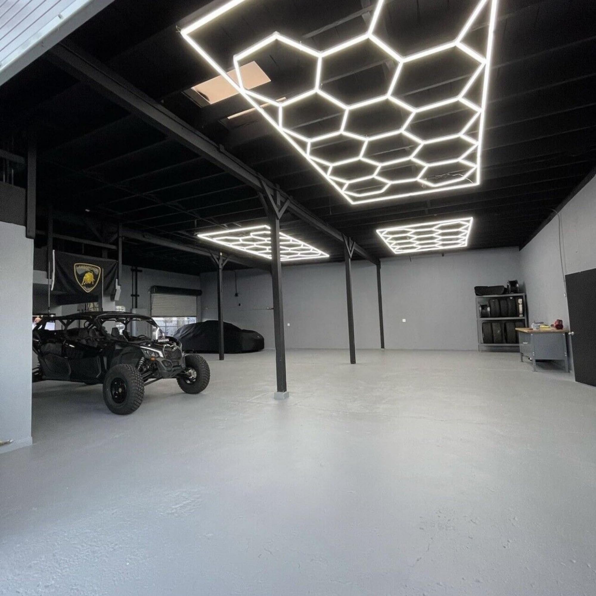 TRON Auto Lab 9X (Nine) Hexagon LED Light Kit, with Border Upgrade, Grid Series, Super Bright Daylight White 6500K, TRON-HEX-LIGHT-KIT-9XB