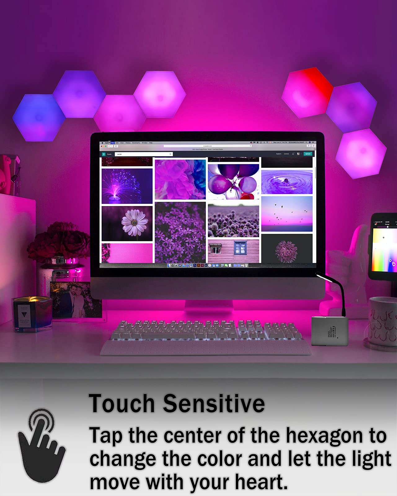 Hexagon Lights, RGB Hexagon Wall Lights with Remote, Smart Hexagonal Wall Panels, Touching LED Wall Lights with USB-Power, Splicing DIY Color-Changing Gaming Lights Used in Gift, Bedroom Decor-6 Packs