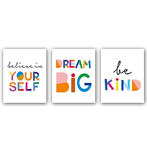 HPNIUB Watercolor Words Inspirational Quote Typography Art Print Set of 3 (8āX10ā) Canvas Paintingļ¼Motivational Quote Phrases Art Poster for Nursery or Kids Room Playroom Decorļ¼No Frame