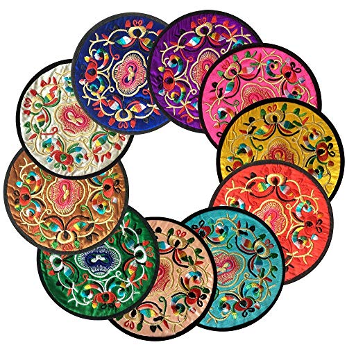Ambielly Drinks Coasters,Vintage Ethnic Floral Fabric Coasters Bar Coasters Cup Coasters for Friends,Housewarming,Party,Living Room Decor, 10pcs/Set, 5.12"/13cm (Mixed Colors)