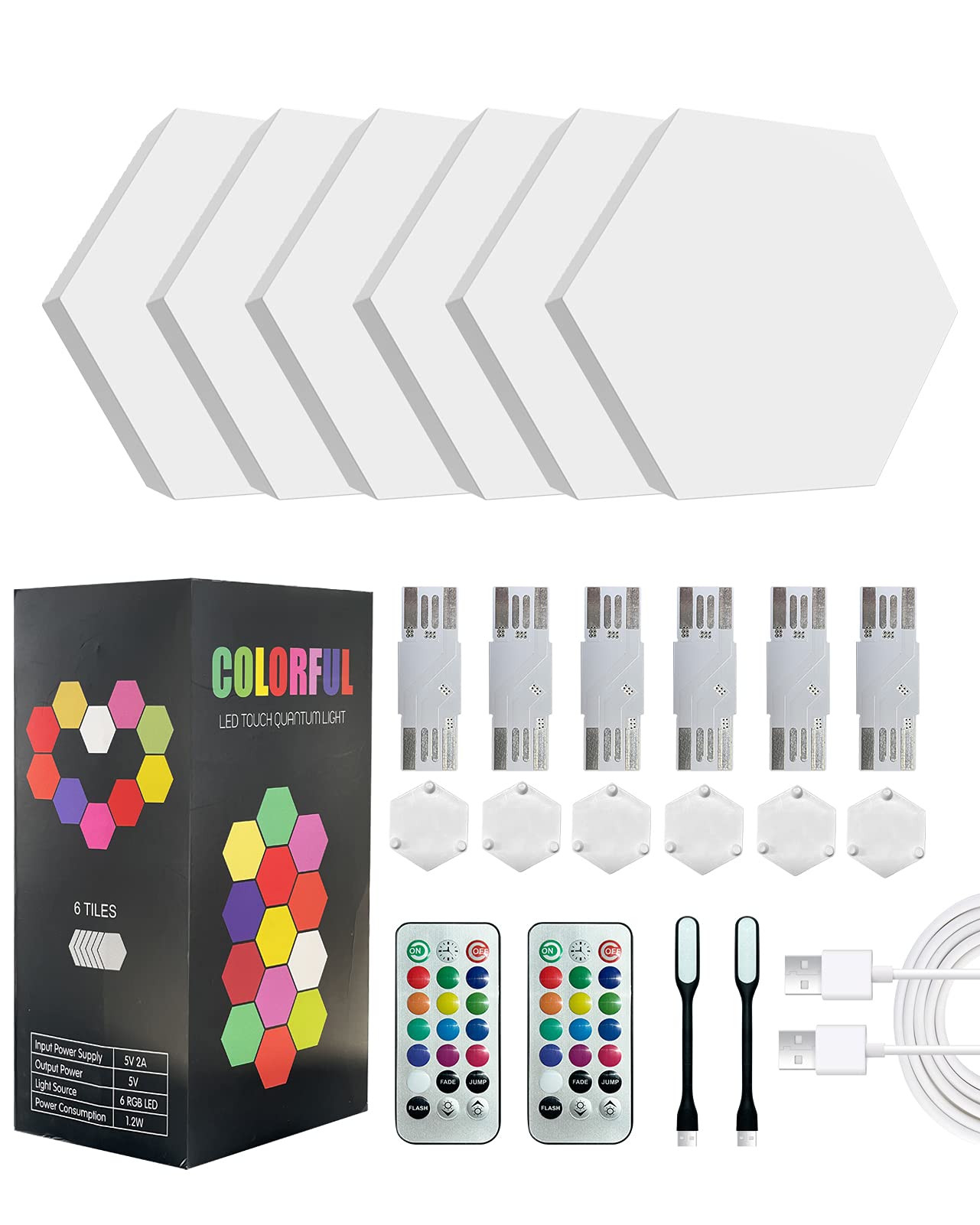 Hexagon Lights, RGB Hexagon Wall Lights with Remote, Smart Hexagonal Wall Panels, Touching LED Wall Lights with USB-Power, Splicing DIY Color-Changing Gaming Lights Used in Gift, Bedroom Decor-6 Packs