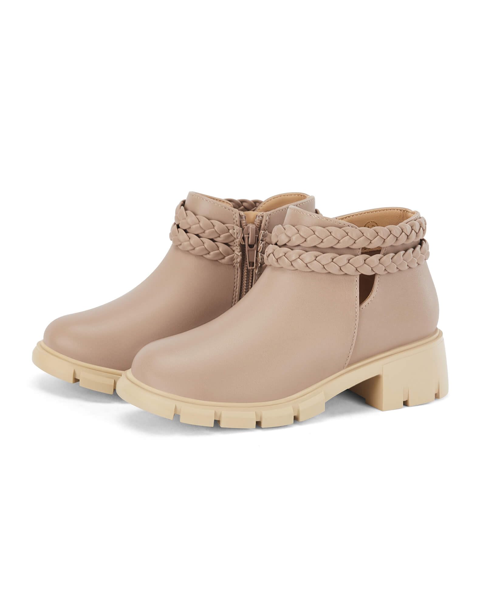 Coutgo Girls Toddler Braided Ankle Boots Chunky Low Heel Casual chelsea Booties Little Big Kid