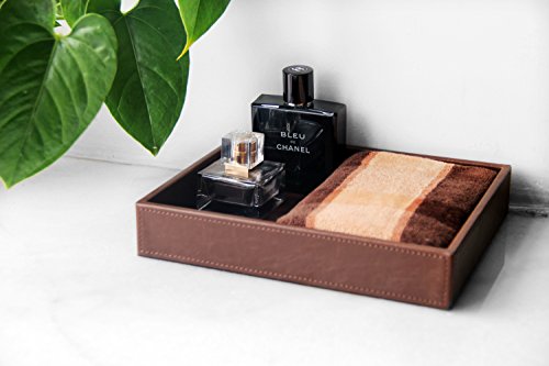 Vixdonos Leather Valet Tray,Rectangular Catchall Tray,Counter Organizer for Key,Jewelry,Perfume,Glasses and Watches(Brown)