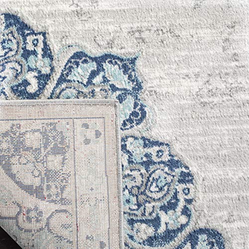 SAFAVIEH Brentwood Collection 9' x 12' Navy / Light Grey BNT849M Medallion Distressed Non-Shedding Living Room Bedroom Dining Home Office Area Rug