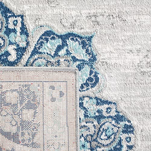 SAFAVIEH Brentwood Collection 9' x 12' Navy / Light Grey BNT849M Medallion Distressed Non-Shedding Living Room Bedroom Dining Home Office Area Rug