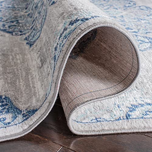 SAFAVIEH Brentwood Collection 9' x 12' Navy / Light Grey BNT849M Medallion Distressed Non-Shedding Living Room Bedroom Dining Home Office Area Rug