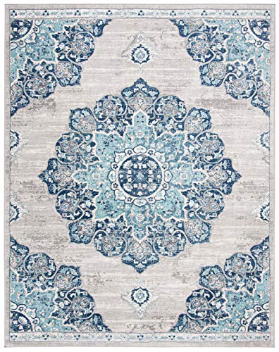 SAFAVIEH Brentwood Collection 9' x 12' Navy / Light Grey BNT849M Medallion Distressed Non-Shedding Living Room Bedroom Dining Home Office Area Rug