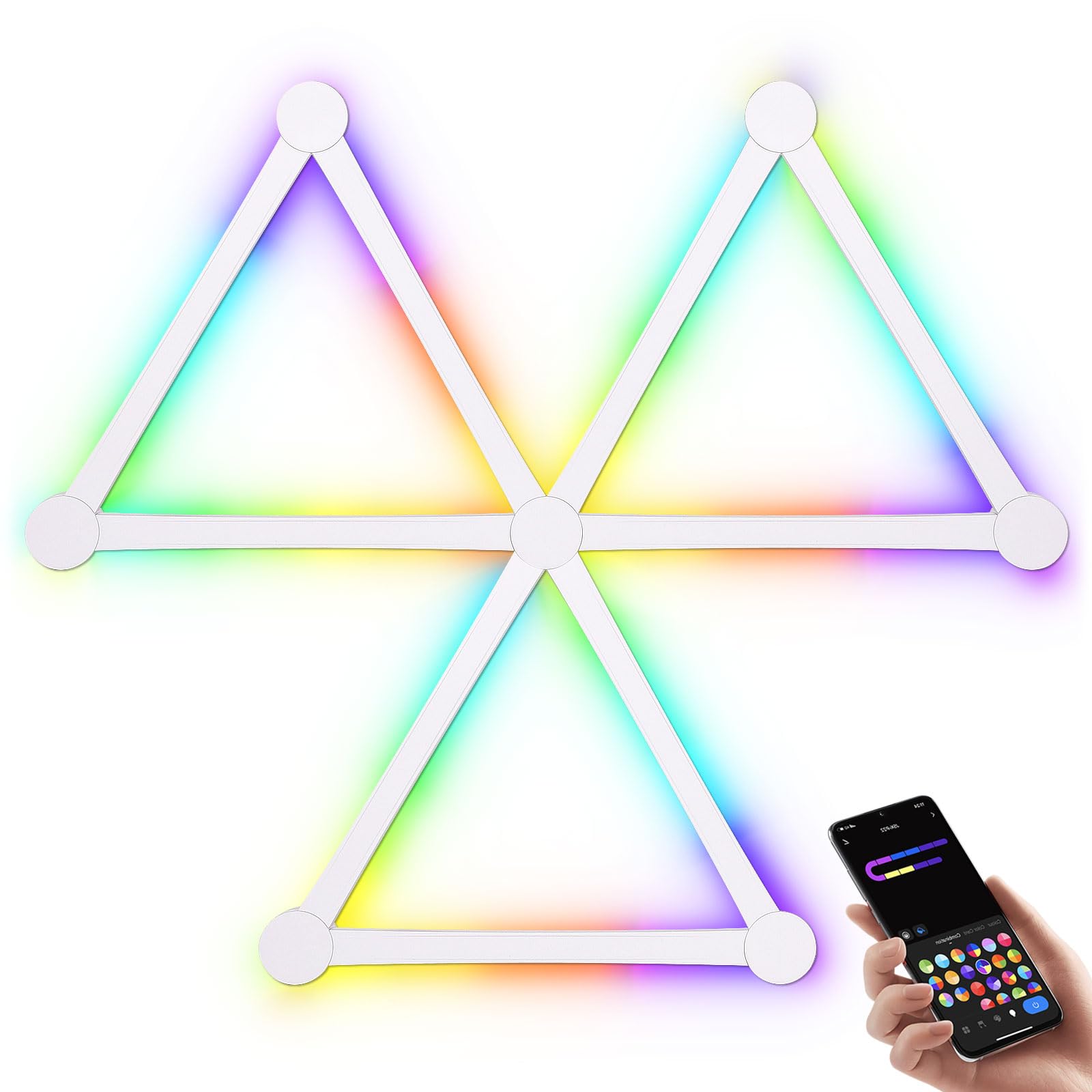AGM Smart Wall Light Lines, 9 RGB LED PRO Light Bars, 16M+ Color, Music Sync, Dimmable WiFi Hexagon Light Lines for Bedroom, Living Room, Gaming, Party, Home Decor, Work with Alexa & Google Assistant