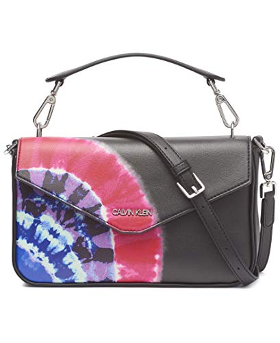 Calvin Klein Statement Series Lock Daytonna Leather Flap Convertible Shoulder Bag & Crossbody, Black Multi Print