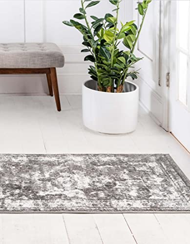 Unique Loom Sofia Collection Area Rug - Salle Garnier (2' x 6' 9" Runner, Gray/ Ivory)