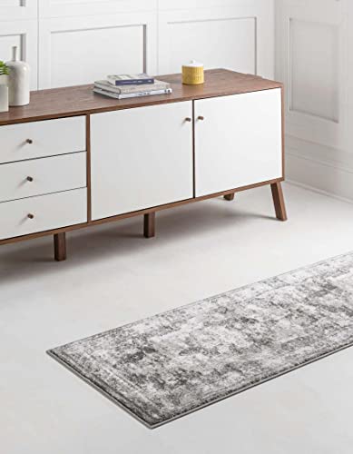 Unique Loom Sofia Collection Area Rug - Salle Garnier (2' x 6' 9" Runner, Gray/ Ivory)