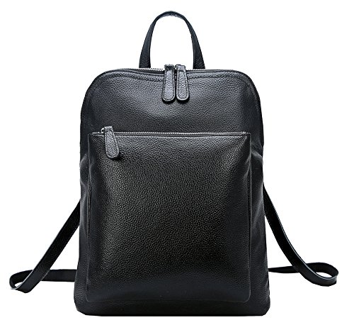 HESHE Women Leather Backpack Casual Daypack Sling Backpack Purse for Ladies and Girls (Black-Top Grain Leather)