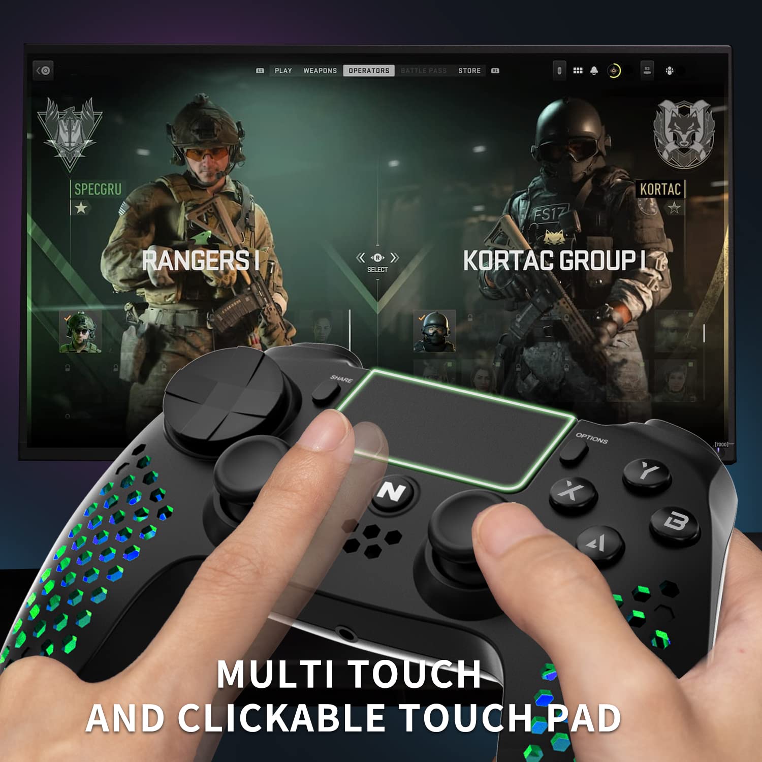Nitho RGB Wireless Controller for PS4/PS5 (PS4 Game Only)/PC/Android/iOS, Hexagonal Design Joystick with RGB LED Lights, Vibration, 6-Axis Motion Sensor, Touchpad, Audio Jack/Speaker, Trigger Sets