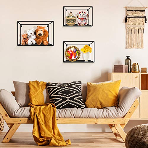 Metal Floating Shelves,Modern Metal Wire Frame Shadow Boxes, Decorative Wire Cube Floating Shelves,Set of 3, Black