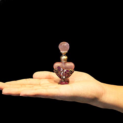 YU FENG Vintage Dragonfly Pewter and Glass Perfume Bottle with Diamand for Woman,Friends