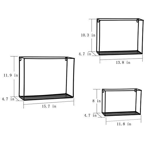 Metal Floating Shelves,Modern Metal Wire Frame Shadow Boxes, Decorative Wire Cube Floating Shelves,Set of 3, Black