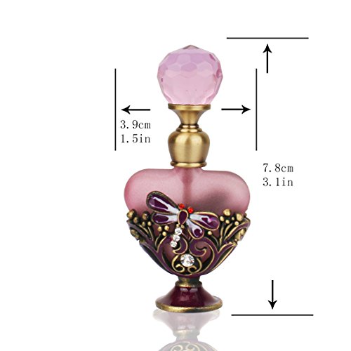 YU FENG Vintage Dragonfly Pewter and Glass Perfume Bottle with Diamand for Woman,Friends