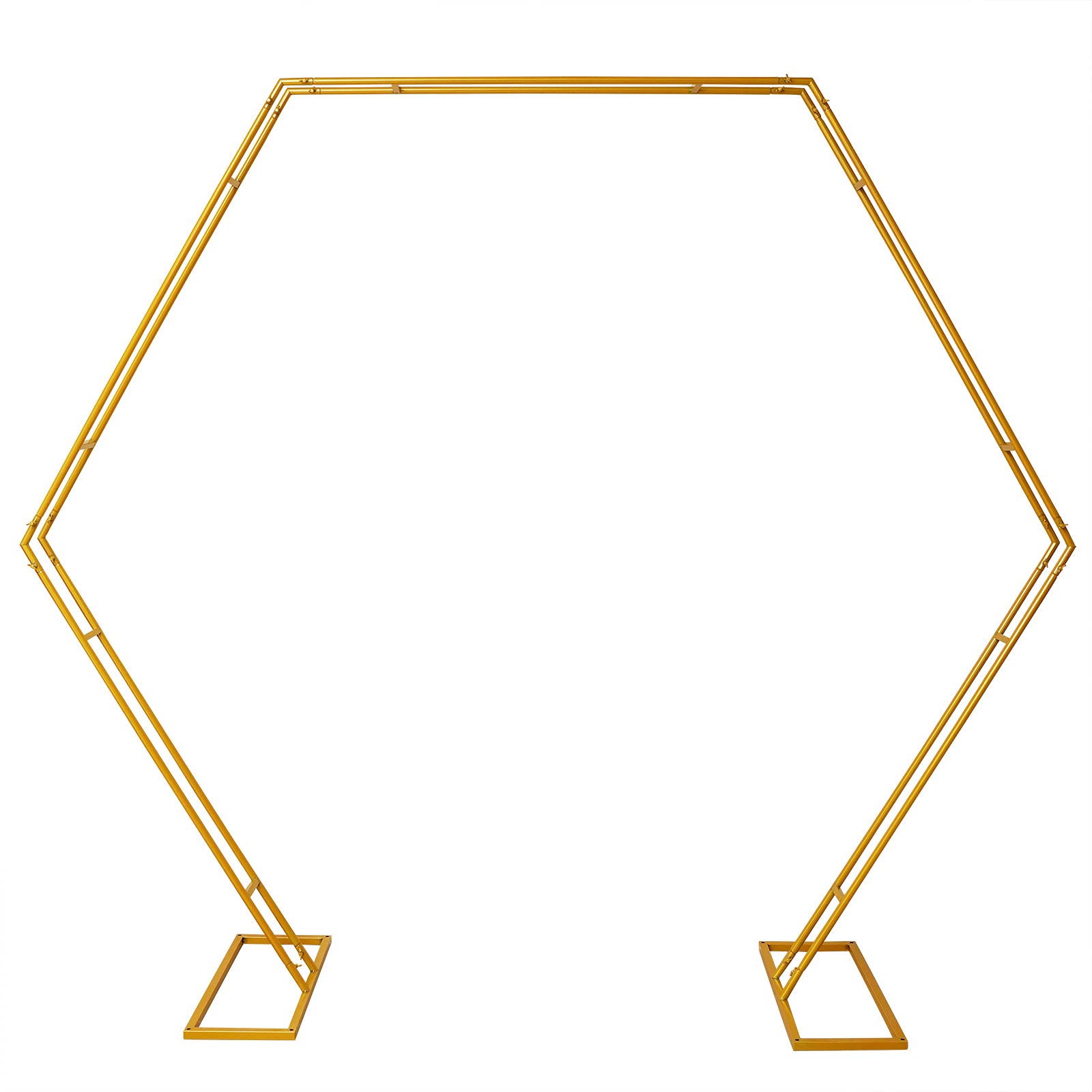 PIAOCAIYIN Hexagon Wedding Arch, 2.2m Metal Frame Backdrop Stand, Gold Backdrop Stand, Garden Arbors for Wedding, Hexagon Arch Display Rack for Party Decorations -Base Size 21.65 * 9.84inch