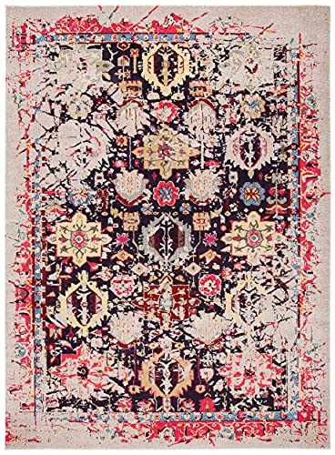 SAFAVIEH Monaco Collection 8' x 10' Grey/Multi MNC206G Oriental Abstract Distressed Non-Shedding Living Room Bedroom Dining Home Office Area Rug