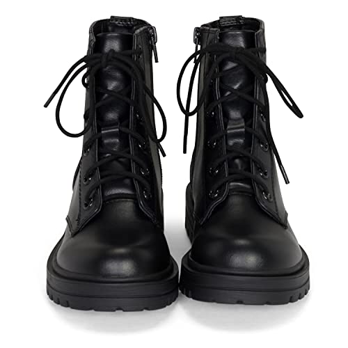 Brace-IIS - Girls/Boys/Kids/Children Lace Up Side Zipper Vegan Leather Lug Sole Combat Boots (Black PU, us_footwear_size_system, little_kid, women, numeric, medium, numeric_2)