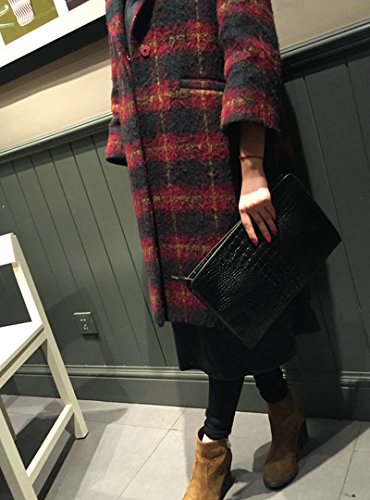 Van Caro Oversized Leather Crocodile Clutch Envelope Purse Evening Handbag for Women, Black
