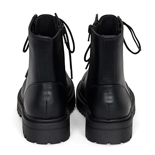 Brace-IIS - Girls/Boys/Kids/Children Lace Up Side Zipper Vegan Leather Lug Sole Combat Boots (Black PU, us_footwear_size_system, little_kid, women, numeric, medium, numeric_2)