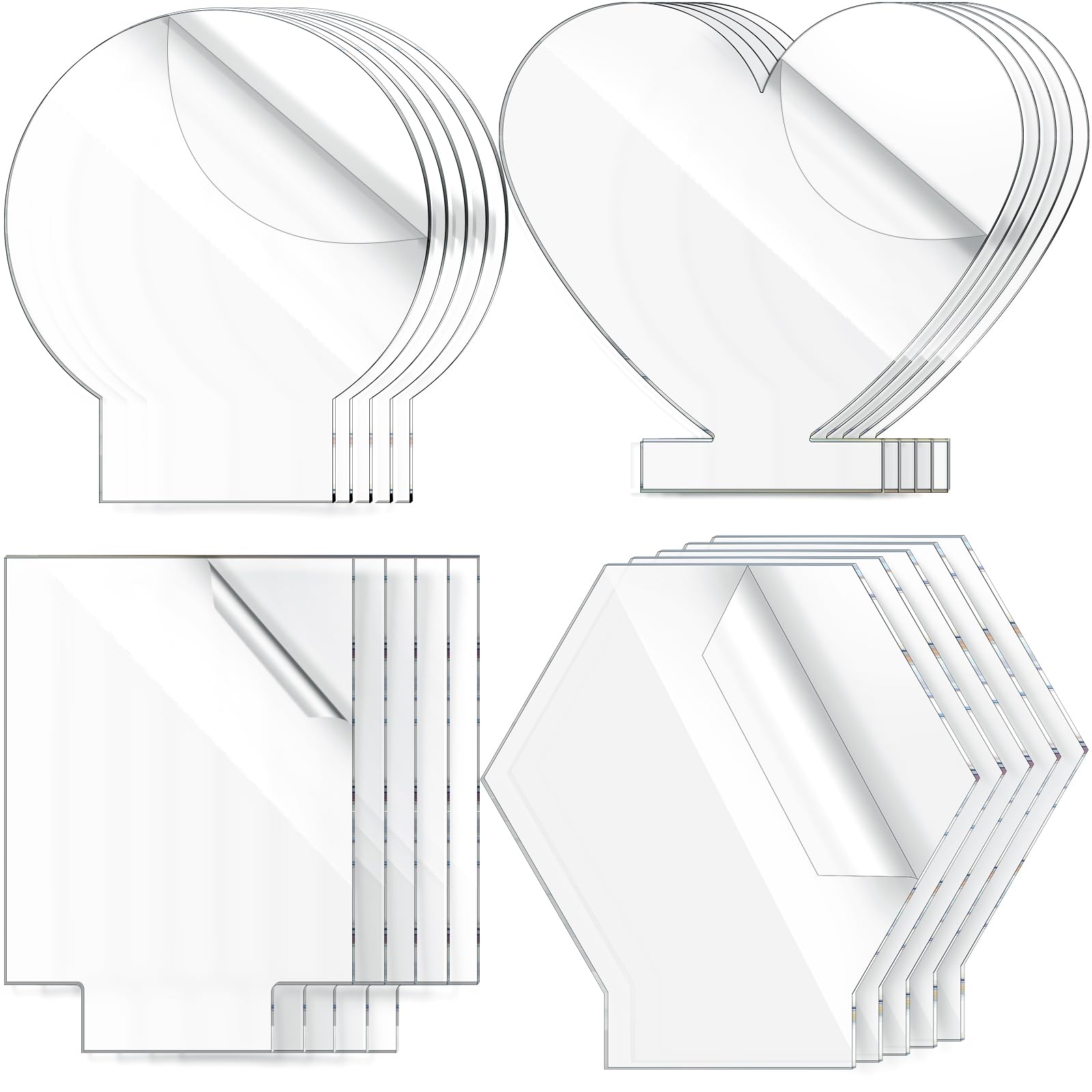 20 Pcs 2 mm Acrylic Blanks for Light Base Plastic Cast Clear Acrylic Sheet Square and Round Plastic Panel Sign Blank with Double Sided Protective for LED DIY Craft(Square, Round, Heart, Hexagon)