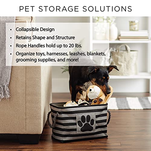 Bone Dry Pet Storage Collection Striped Paw Patch Bin, Large Rectangle, Gray
