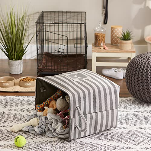 Bone Dry Pet Storage Collection Striped Paw Patch Bin, Large Rectangle, Gray