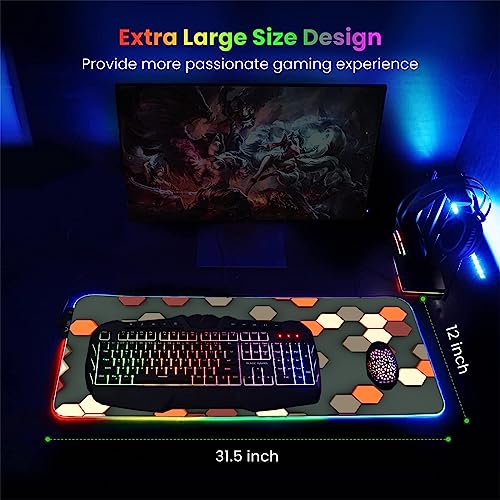 Mouse Pads Hexagon Pattern Mouse Mat Large RGB Gaming Mouse Pad Gaming Accessories Led Computer Pad Keyboard Desk Mat with Stitched Edge 900X400Mm