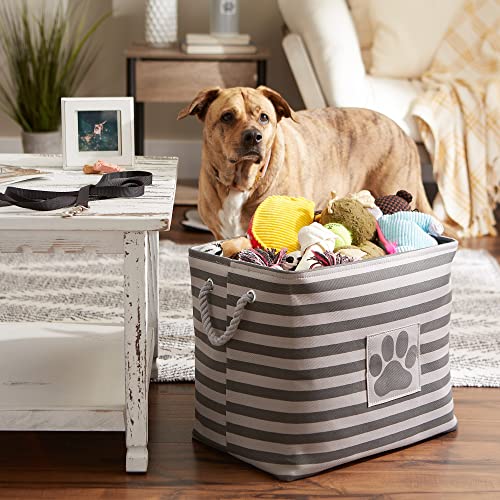 Bone Dry Pet Storage Collection Striped Paw Patch Bin, Large Rectangle, Gray