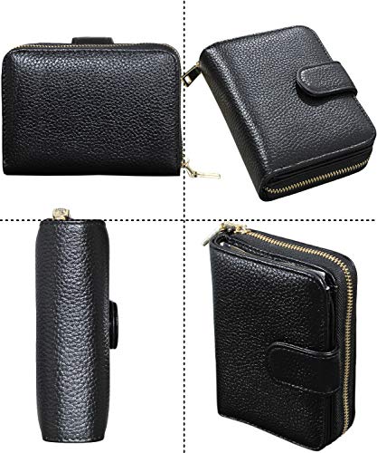 Beurlike Women's RFID Credit Card Holder Organizer Case Leather Security Wallet (Black)