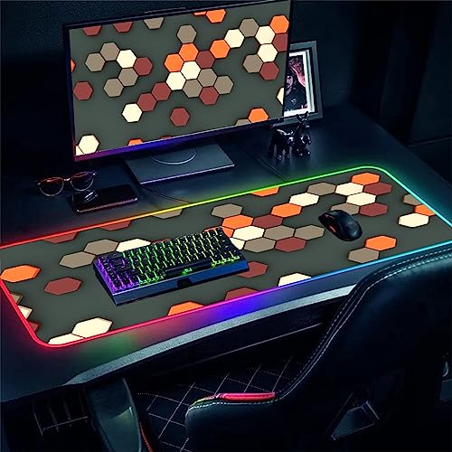 Mouse Pads Hexagon Pattern Mouse Mat Large RGB Gaming Mouse Pad Gaming Accessories Led Computer Pad Keyboard Desk Mat with Stitched Edge 900X400Mm