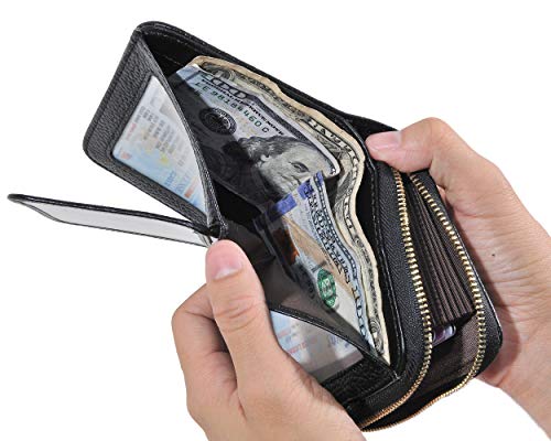 Beurlike Women's RFID Credit Card Holder Organizer Case Leather Security Wallet (Black)