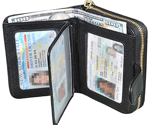 Beurlike Women's RFID Credit Card Holder Organizer Case Leather Security Wallet (Black)