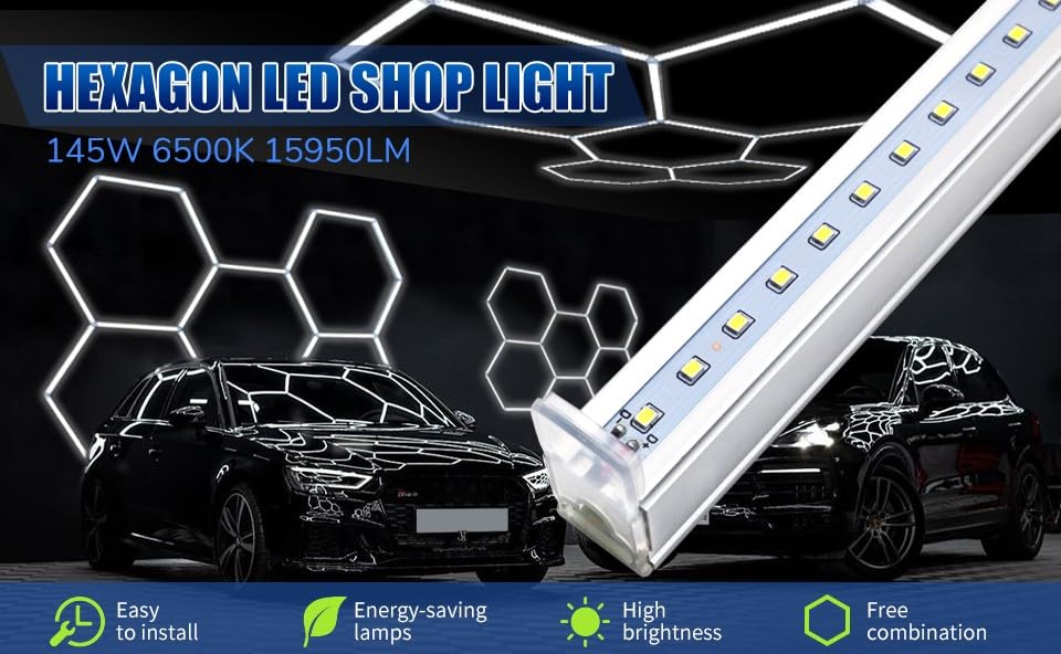 Hexagon LED Lights Wall Lights Detail Shop Gym Barber Shop Garage Lights (14 Hexagon with Border Light)