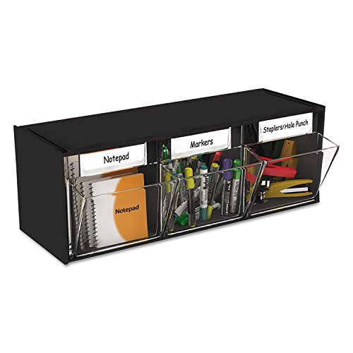 deflecto 20304OP Tilt Bin Plastic Storage System, 3 Bins, 23 5/8 x 7 3/4 x 9 1/2, Black