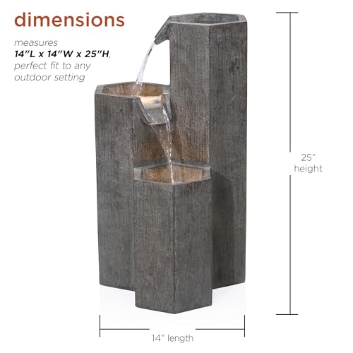 Alpine Corporation 25" Tall Indoor/Outdoor 3-Tier Hexagonal Columns Fountain with LED Lights