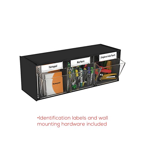 deflecto 20304OP Tilt Bin Plastic Storage System, 3 Bins, 23 5/8 x 7 3/4 x 9 1/2, Black
