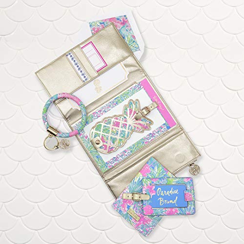 Lilly Pulitzer Women's Vegan Leather Gold Clutch Purse, Travel Wallet with Pocket Notepad, Metallic Gold