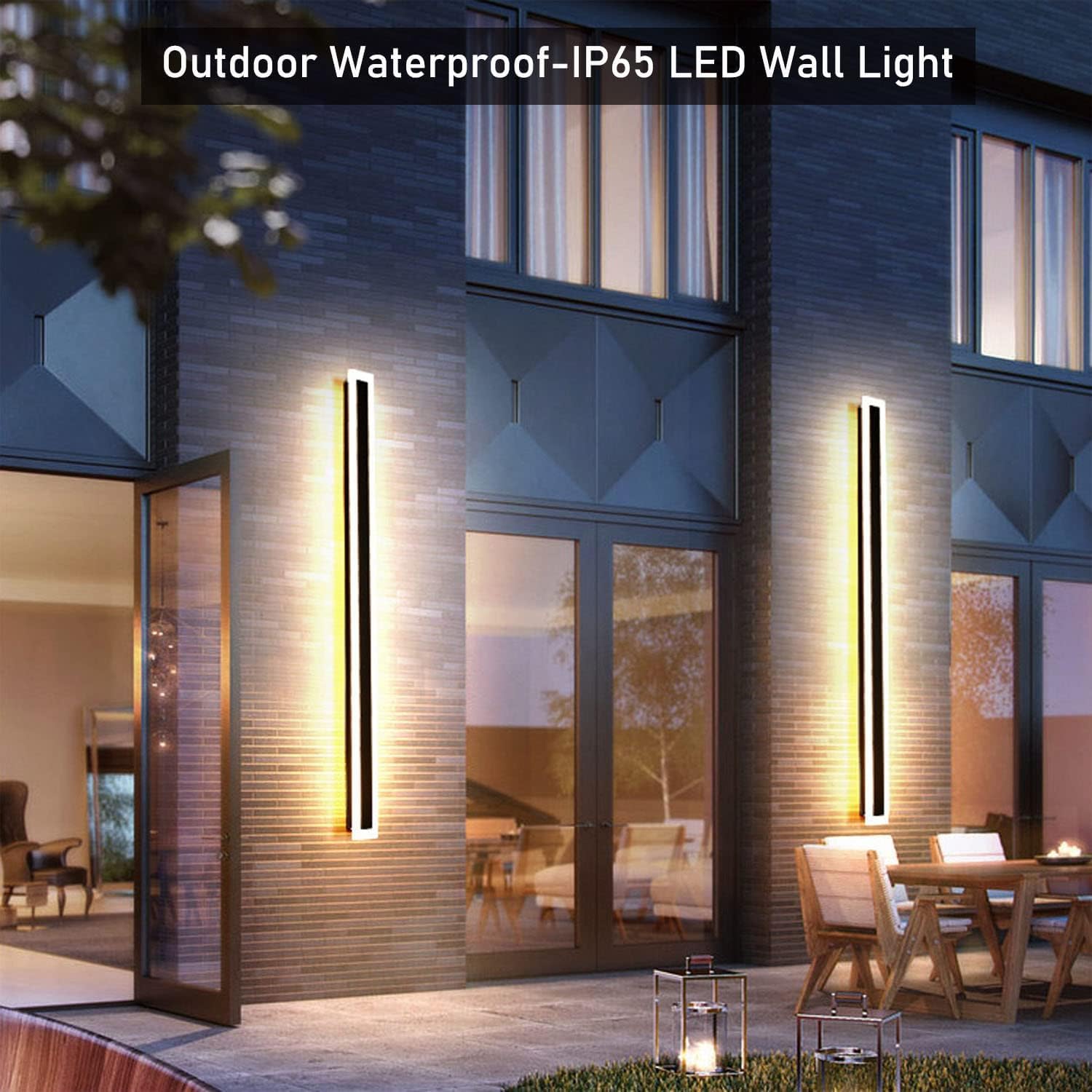 RGZZUP 2Pack 71INCN Long Outdoor Modern LED Wall Light,55W Waterproof IP65 Warm White 110V led Wall Mount Lighting Fixture Rectangular Black Wall Lights Elegant Frosted White Acrylic Anti Rust