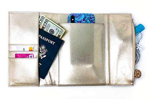 Lilly Pulitzer Women's Vegan Leather Gold Clutch Purse, Travel Wallet with Pocket Notepad, Metallic Gold