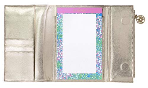 Lilly Pulitzer Women's Vegan Leather Gold Clutch Purse, Travel Wallet with Pocket Notepad, Metallic Gold
