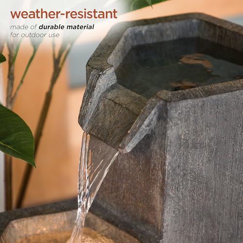 Alpine Corporation 25" Tall Indoor/Outdoor 3-Tier Hexagonal Columns Fountain with LED Lights