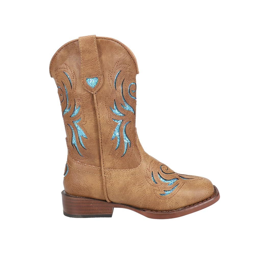Roper Girls’ Glitter Breeze Western Boot – 9-1/4” Shaft - Square Toe Boots, Cowgirl Boots, Faux Leather Outsole & Padded Insole