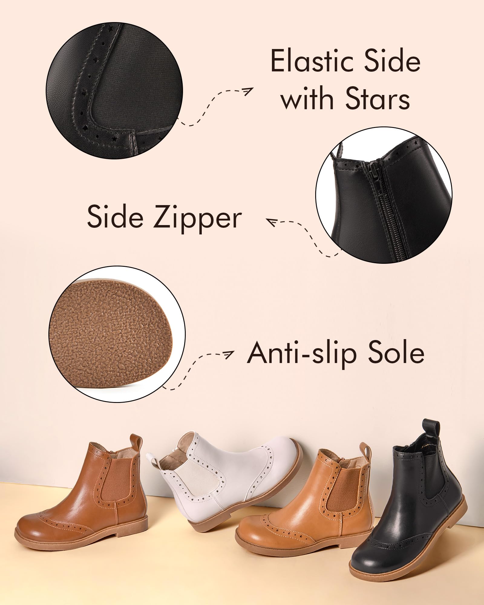 Coutgo Girls Chelsea Ankle Boots Side Zipper Comfortable Combat Dress Booties for Toddler/Little Kid/Big Kids, Black, Size 9
